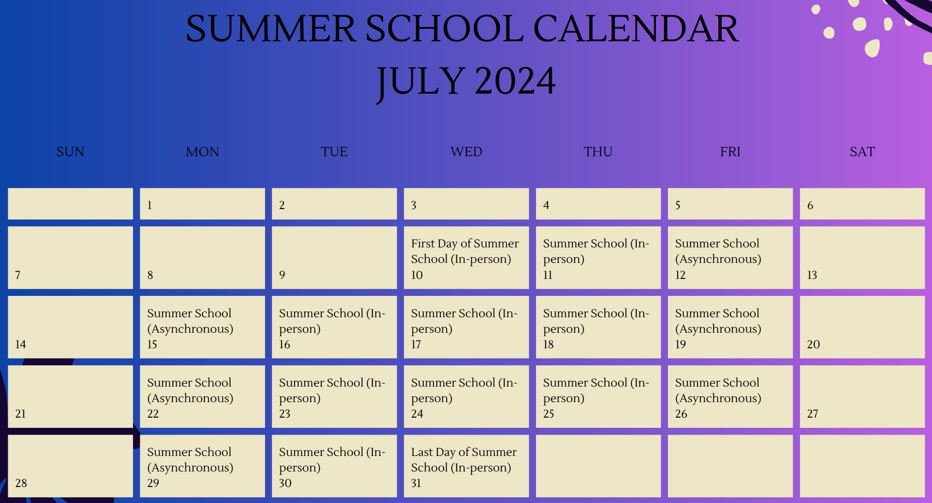 Summer School 2024 – JILL CHAIFETZ HIGH SCHOOL